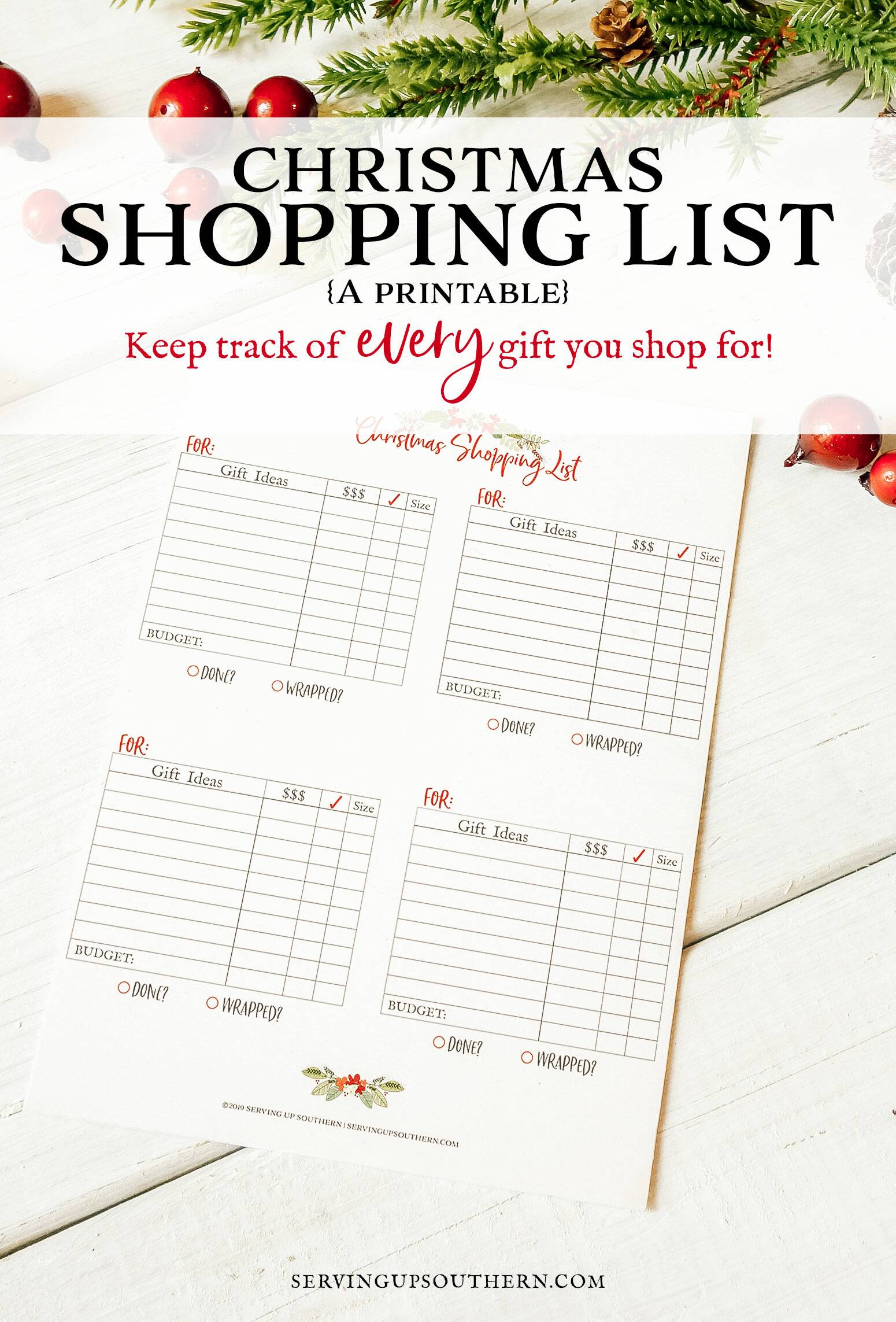 Printable Shopping List for Christmas | Serving Up Southern